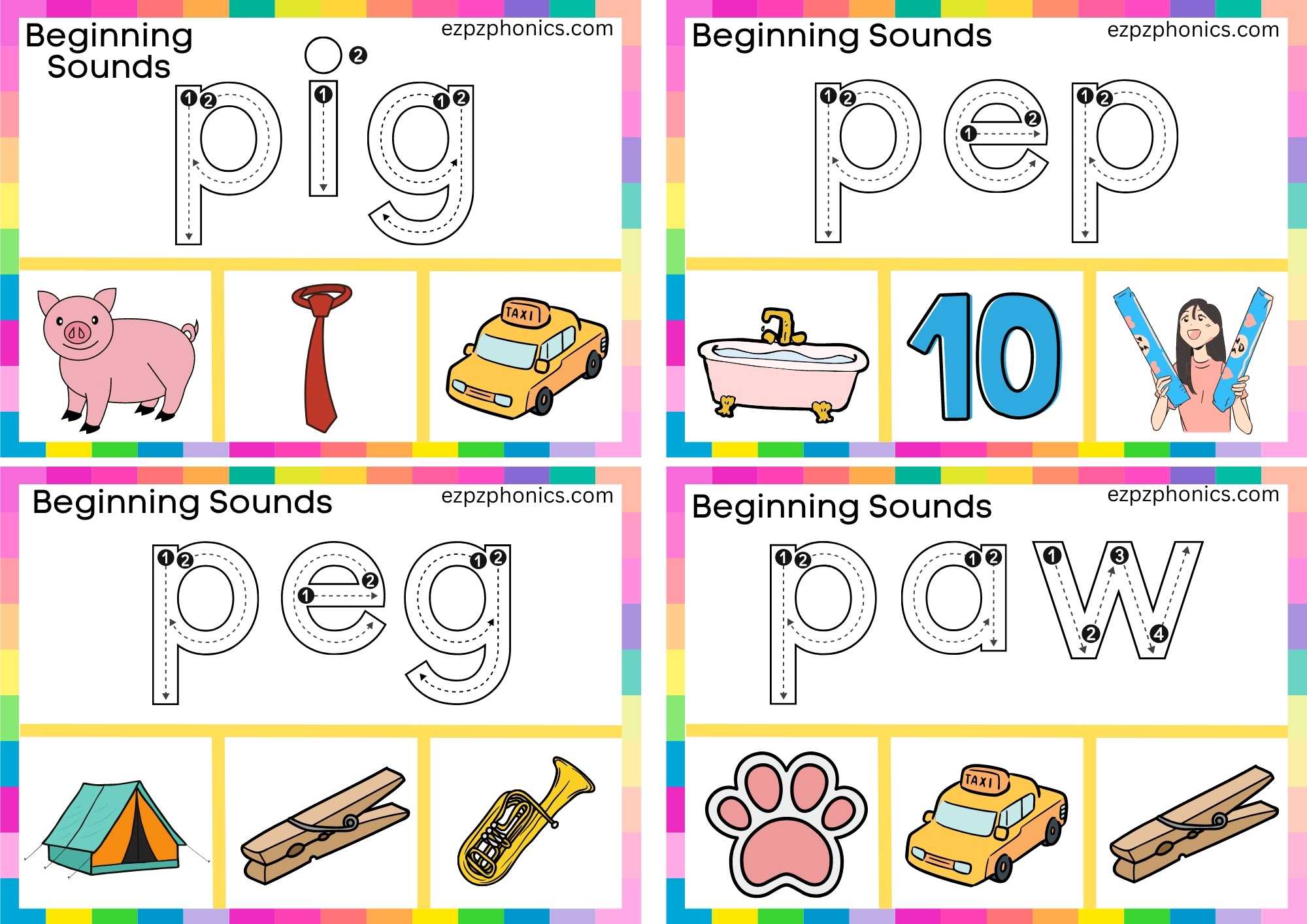 Letter P Trace The Word And Clip The Correct Image Group 2 - ezpzphonics.com